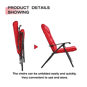 Omelaza 3 Pieces Patio Padded Folding Chair, Outdoor Adjustable Reclining Lounge Chairs with Tempered Glass Table (Red)