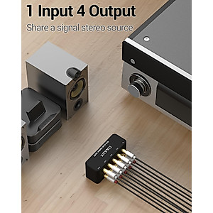 Cubilux AS-R1 4 Way RCA Audio Splitter Box, 4-Channel Stereo RCA Splitter, Passive Audio RCA Splitter-Made with Aluminum Alloy (1 in 4 out)