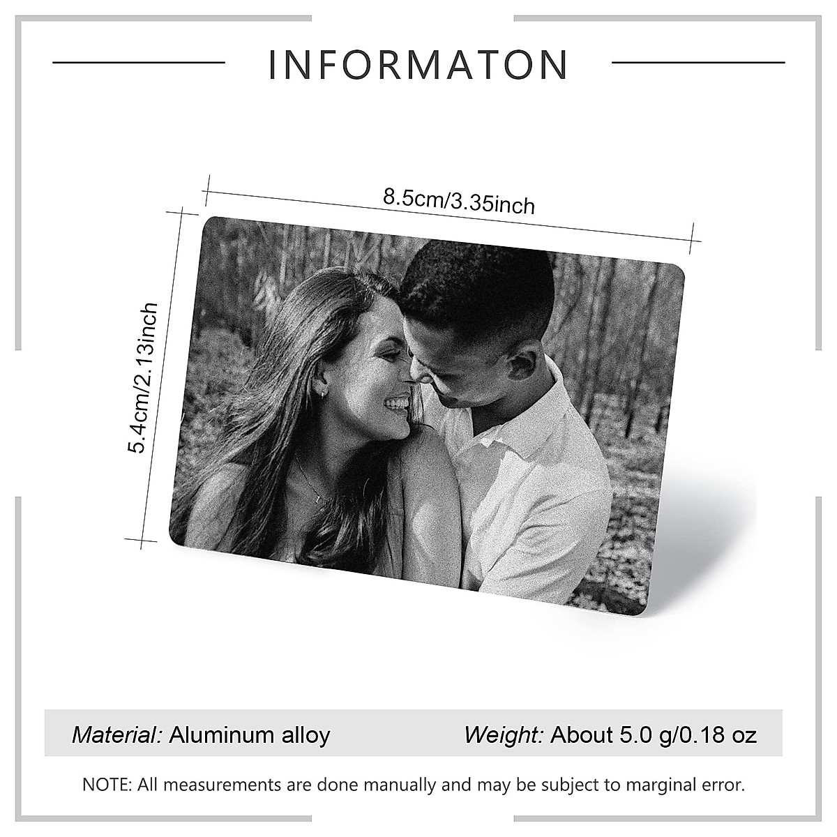 Nobelook Personalized Metal Wallet Photo Card Two Sides Custom Engraved Text Message Wallet Card Insert Gifts (Black)