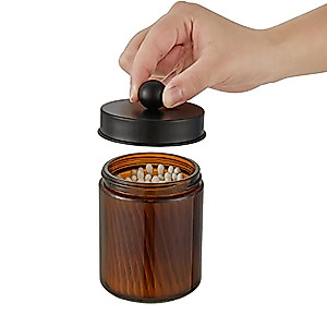 INIUNIK Amber Glass Qtip Holder, 2 Pack Apothecary Jars with Lids Cotton Ball Holder Cotton Round Swab Pad Holder, Bathroom Jars Counter Storage Jars Containers for Restroom Bathroom Organizer, Amber