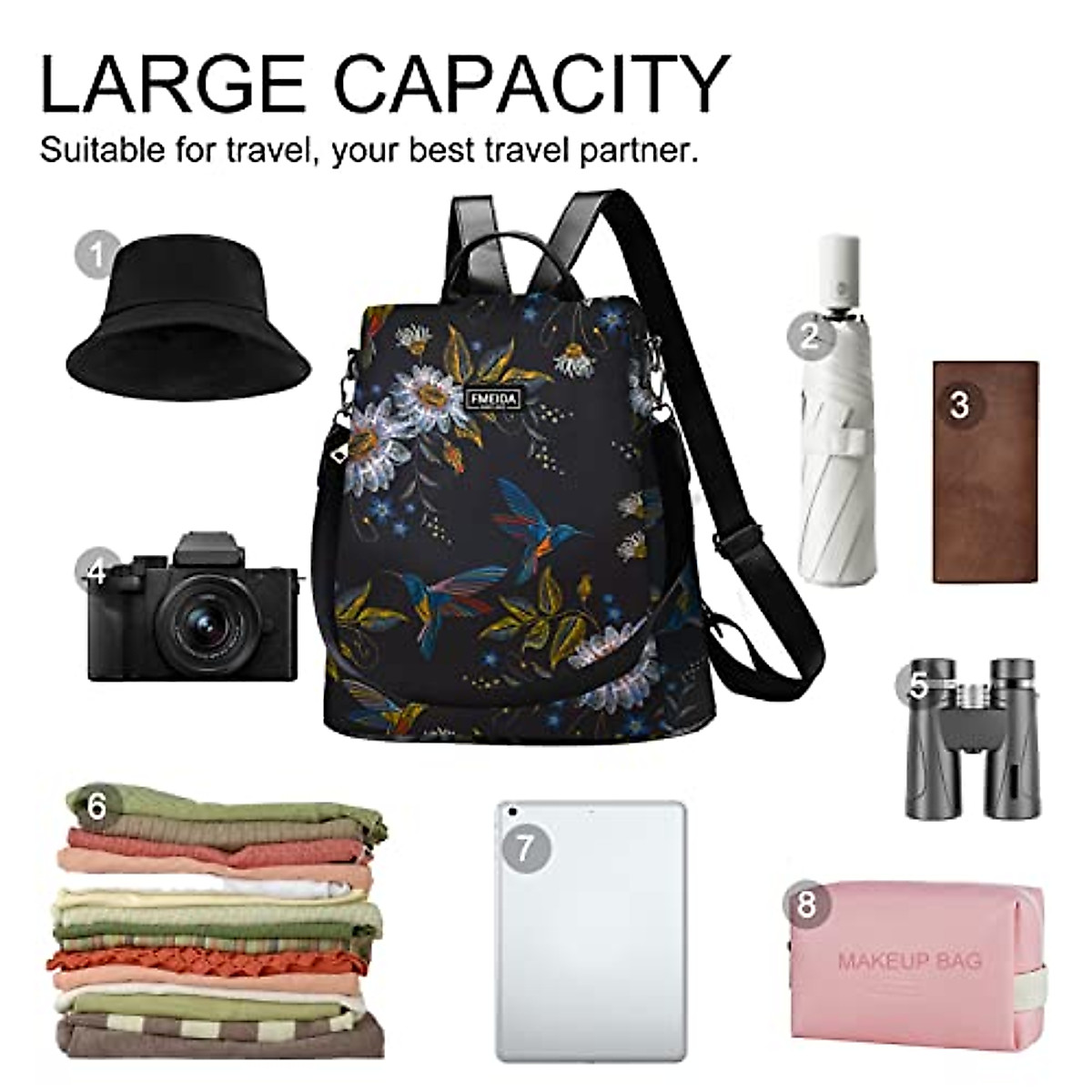 Backpack Purse for Women Travel Backpack Anti Theft Fashion Backpack Nylon Waterptoof Backpack Daypack College Bookbag Shoulder Bag Cute Hummingbird