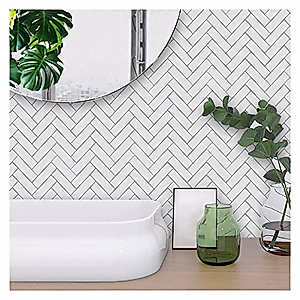 Tile Stickers Creamy White Rectangle Stick On Tiles Bathroom PVC Self Adhesive Wall Tiles Kitchen Stick On Wall Tiles Waterproof Peel and Stick Floor Tiles Self Adhesive Tiles for Walls (Size : 10x10
