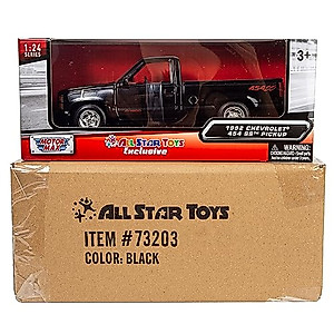 All Star Toys 1992 Chevy 454SS Pickup Truck 1/24 Scale Diecast Model Car Black with Red Interior Motormax 73203 Exclusive Edition