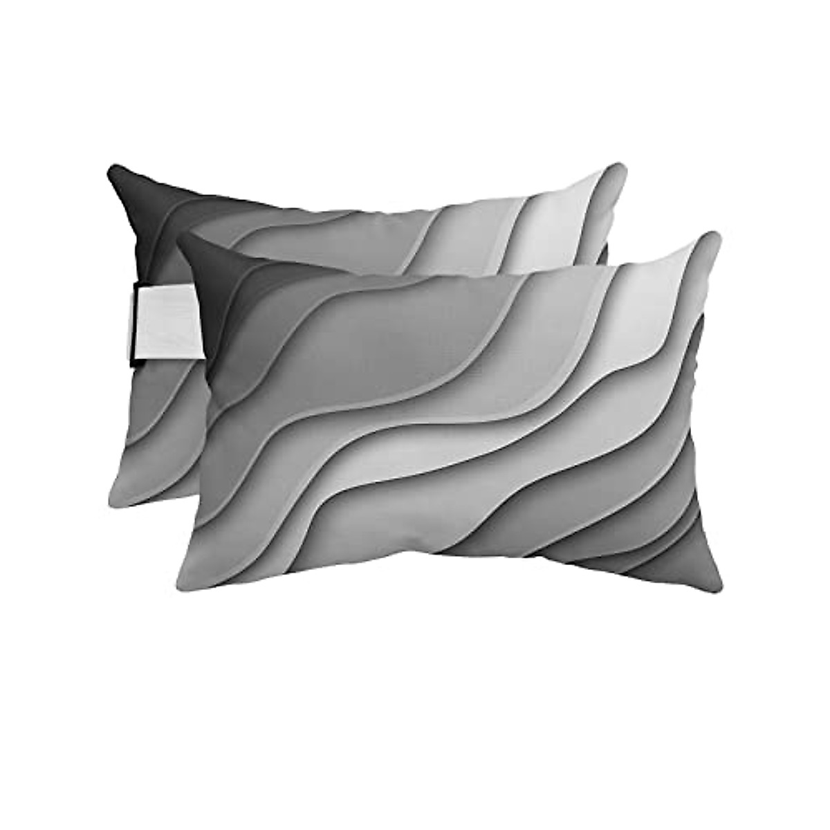 Recliner Head Pillow Ledge Loungers Chair Pillows with Insert Modern Abstract Geometric Black Grey Gradient Lumbar Pillow with Adjustable Strap Outdoor Waterproof Patio Pillows for Beach Pool, 2 PCS