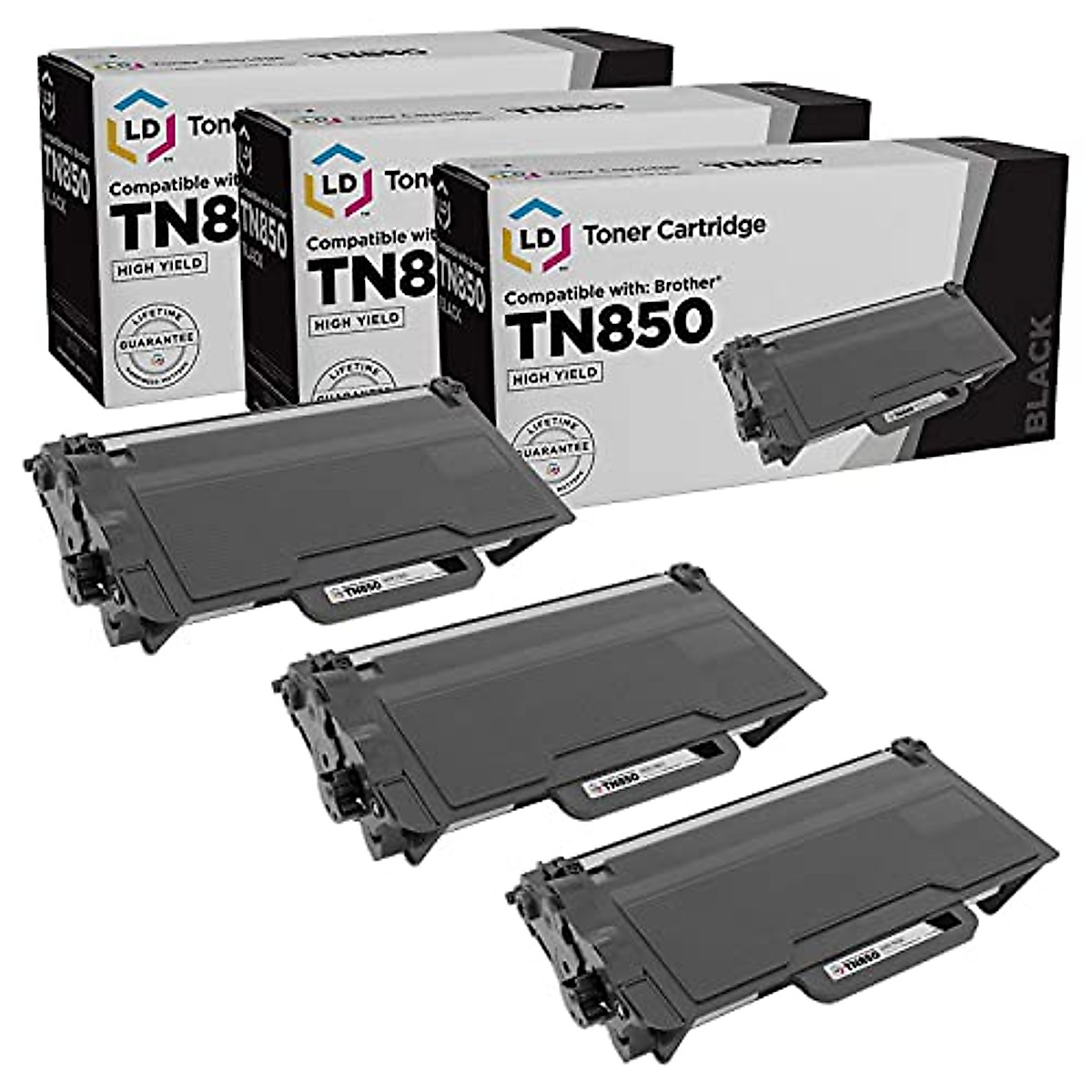 LD Products Compatible Toner Cartridge Replacement for Brother TN850 TN 850 TN-850 High Yield (Black, 3-Packs) for use in DCP-L5500DN DCP-L5600DN DCP-L5650DN DCP-L6600DW HL-L5000D, HL-L5100DN