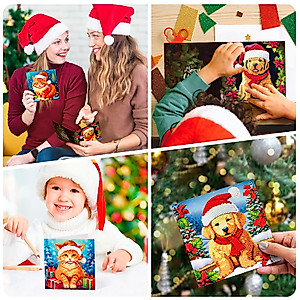 8pcs Christmas Diamond ATR Cards 5d DIY Christmas Diamond Art for Adults Beginners Santa Cat and Santa Dog Xmas Greeting Cards for Holiday Craft Card Making