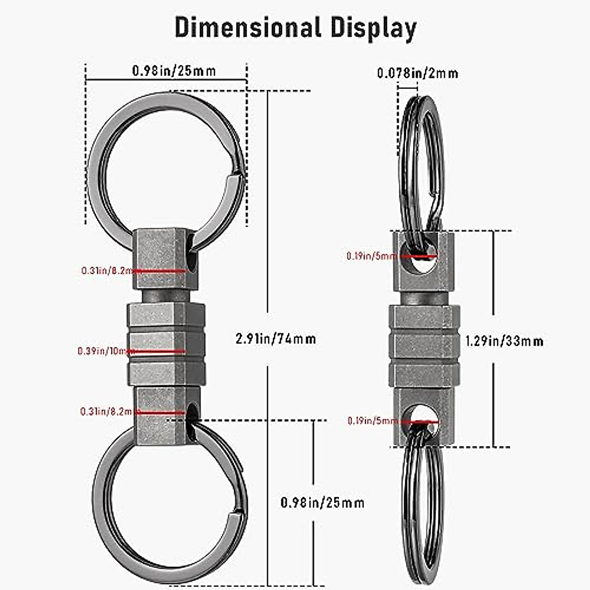 TISUR Titanium Quick Release Keychain,Pull Apart Detachable Key Chain,Swivel Clasps for Jewelry Necklace Bracelet Making,EDC Multitool for Men Women (Matte quick release keychain)