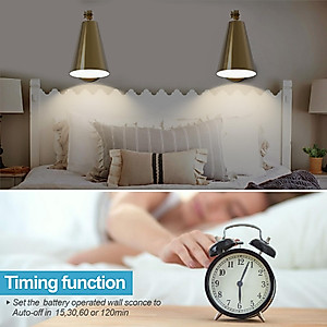 Tovmey Battery Operated Wall Sconce Big Size, Long Arm Wall Sconces Set of Two Battery Operated, Adjustable Angle Wireless Wall Sconce No Wiring, Dimmable Gold Wall Sconces Battery Operated for Room