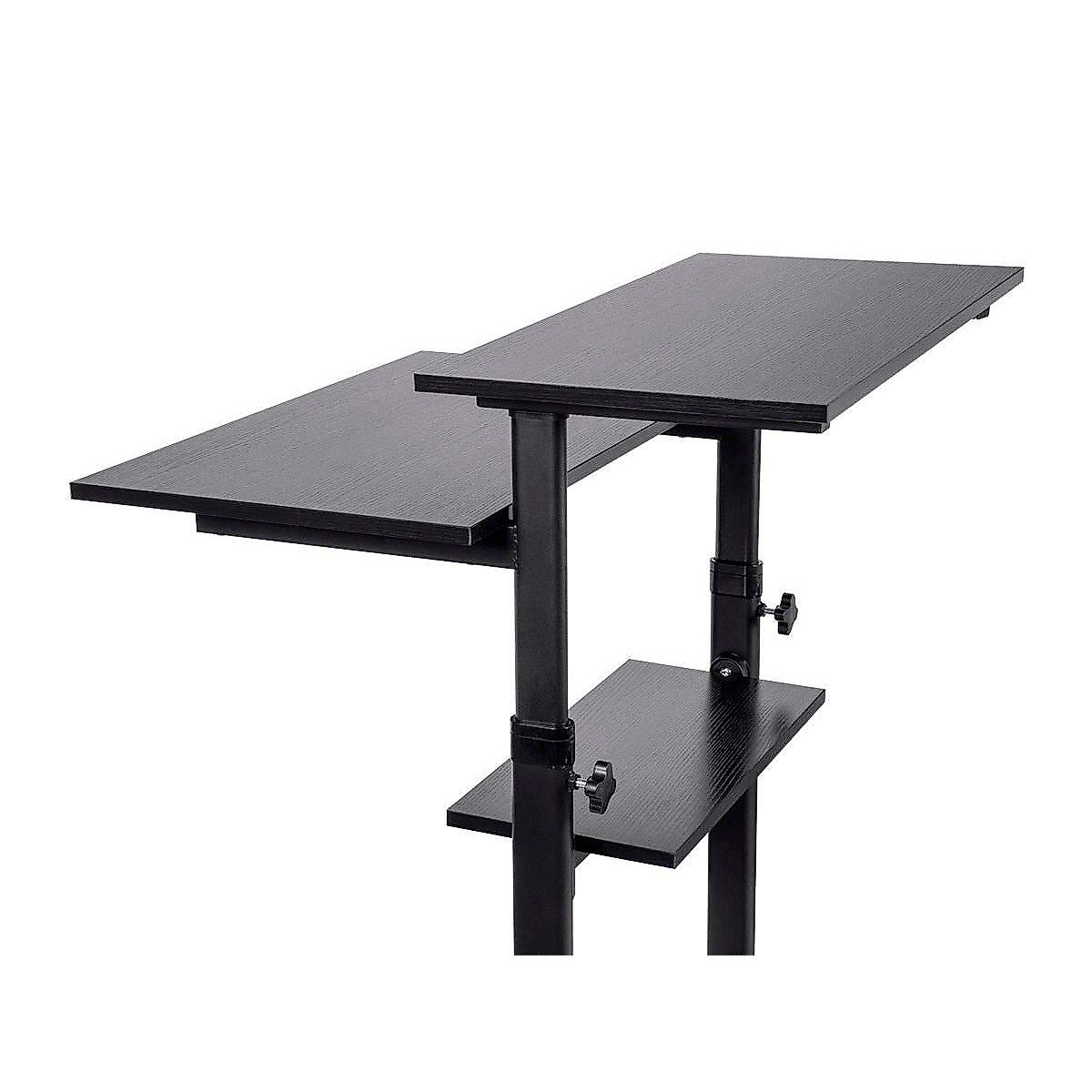 Monoprice Height Adjustable PC Workstation Cart - for Seated or Standing Position, with 28 Inch Table Top,Two Additional Accessory Shelves, Ideal for Work and Home, Black, Keyboard+ Monitor