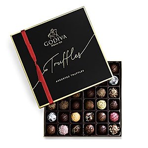 Godiva Chocolatier Signature Truffles Gift Box with Red Ribbon – 36 Piece Assorted Milk, White and Dark Chocolate Truffles with Gourmet Fillings - Unique Gift for Chocolate Lovers
