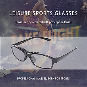 Sports Goggles Glasses Football Soccer Safety Glasses,Anti Shock Collision Explosionproof Goggles with Adjustable Strap Interchangeable Temples for Men Youth Outdoor Sports (Black frame black pad)