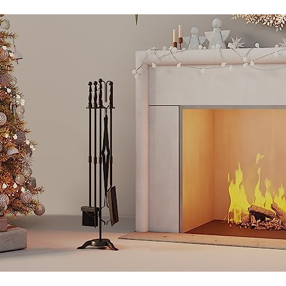 Fire Beauty Fireplace Tools Set 5 Pieces Wrought Iron Fire Tool Set for Outdoor/Indoor Fireplace Accessories Set