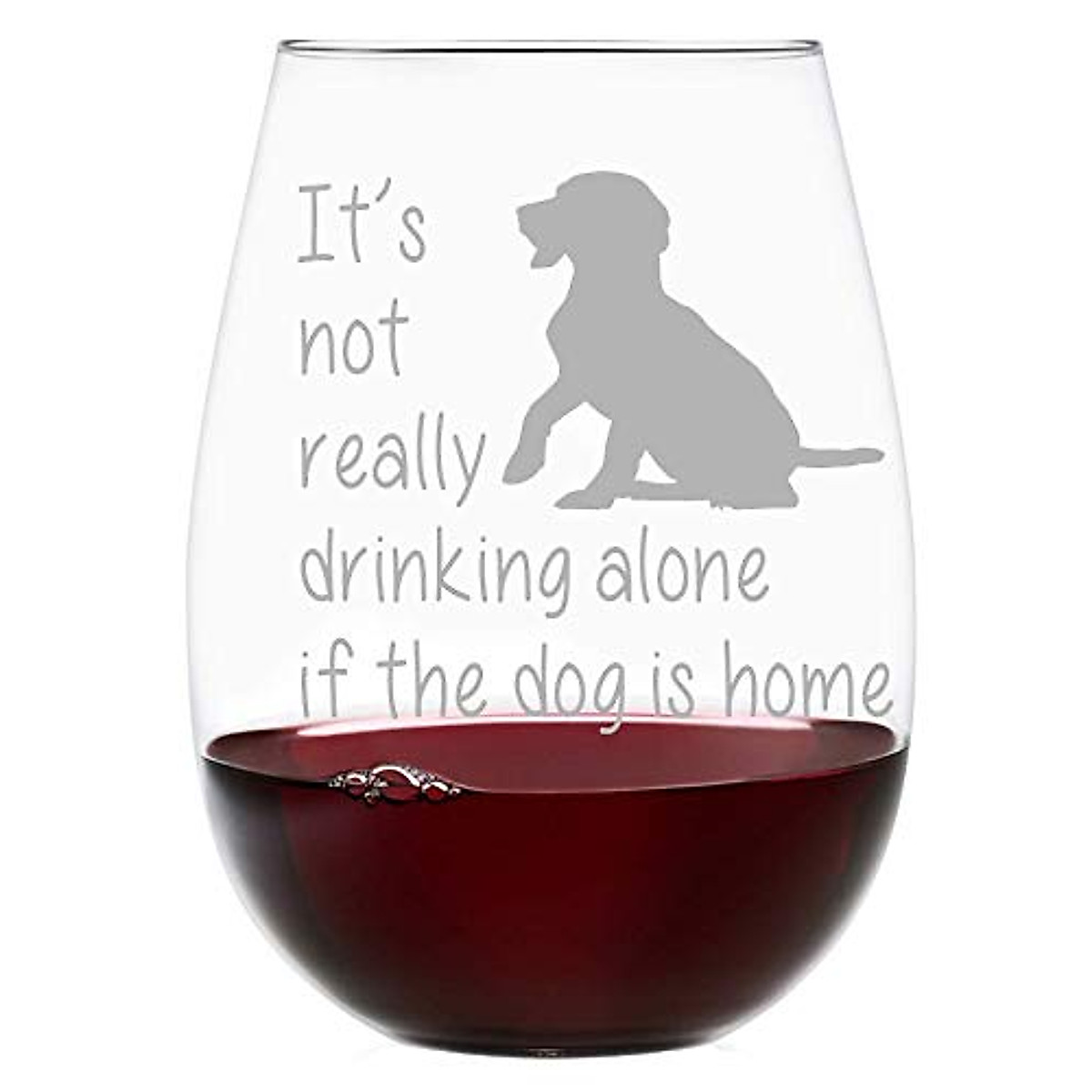 C & M Personal Gifts The Dog is Home Stemless Wine Glass-Funny Gift for the Dog Lover, Him, Her, Birthdays, Anniversaries, Retirement, Mother, Father, 17 Ounces, Laser Engraved, Crystal, Lead-free D1