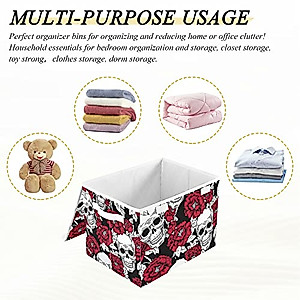 innewgogo Day Of The Dead Gold Skull Storage Bins with Lids for Organizing Closet Organizers with Handles Oxford Cloth Storage Cube Box for Toys
