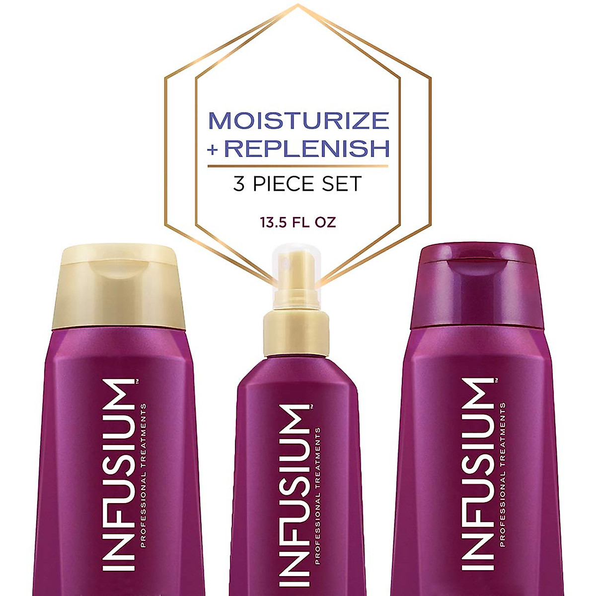 Infusium Professional Shampoo 13.5 oz, Conditioner 13.5 oz, and Leave-In Treatment 11 oz Set - Repair & Replenish - 3 Bottles