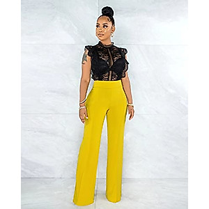 ThusFar Women Casual Wide Leg Long Pants Office Work Business High Waisted Straight Bootcut Leg Dress Pant Yellow S