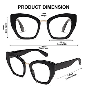 AMOMOMA Oversized Cat Eye Reading Glasses for Women, 1.0 Blue Light Big Frame Spring Hinge Readers AM6087C1+C2+C3