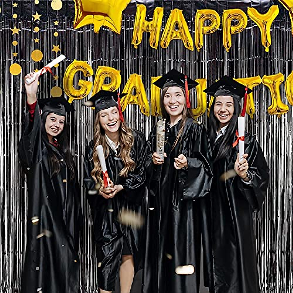 BRAVESHINE Party Decorations Foil Fringe Curtains - 2 Pack 3.2 x 8.2 ft Metallic Tinsel Photo Booth Streamer Backdrops for Boys Gilrs Men Women Birthday Wedding Christmas Graduation Decor - Black