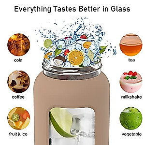 Zenbo 42oz Glass Water Bottle with Straw, Motivational Water Bottle with Silicone Sleeves and Handle,Leakproof BPA Free Wide Mouth Water Jug for Gym,Working,Outdoor