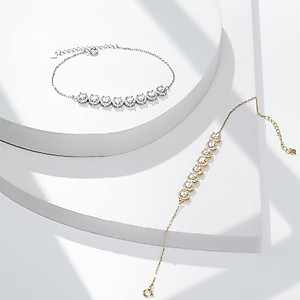 Echesperamo 14K Gold Plated sterling silver Bracelet | 4mm Cubic Zirconia Tennis Bracelet For Mom Women|6.4-7.6 Inch