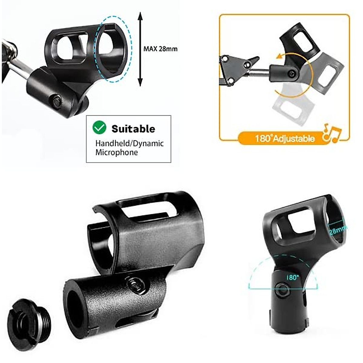 Microphone Clip, Mic Clamp Mount Holder compatible with Shure sm58 sm48 sm81 sm57 Mic, MV5,MV51,PGA52,Sennheiser E835,E945 E935,Nady DM-80 DM-70 Drum,Blue Yeti USB S X Nano microphones