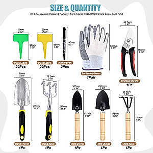 Wokape 50Pcs Garden Tool Set Gardening Kit, Handle Trowel Transplanter Cultivator Pruning Shears Cultivator Hand Rake Shovels and Gardening Gloves Gardening Supplies Gifts for Weeding, Digging
