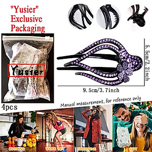 Yusier 4PCS Heart Style Ponytail Duckbill Clips with Headdresses for Women, Flower Rhinestone Barrettes Sparkly Prom Diamond Hair Clips (Plum Blossom)