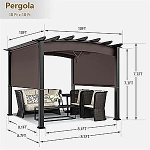 ZZBJ Patiojoy 10 X 10ft Patio Pergola Gazebo Sun Shade Shelter W/Retractable Canopy