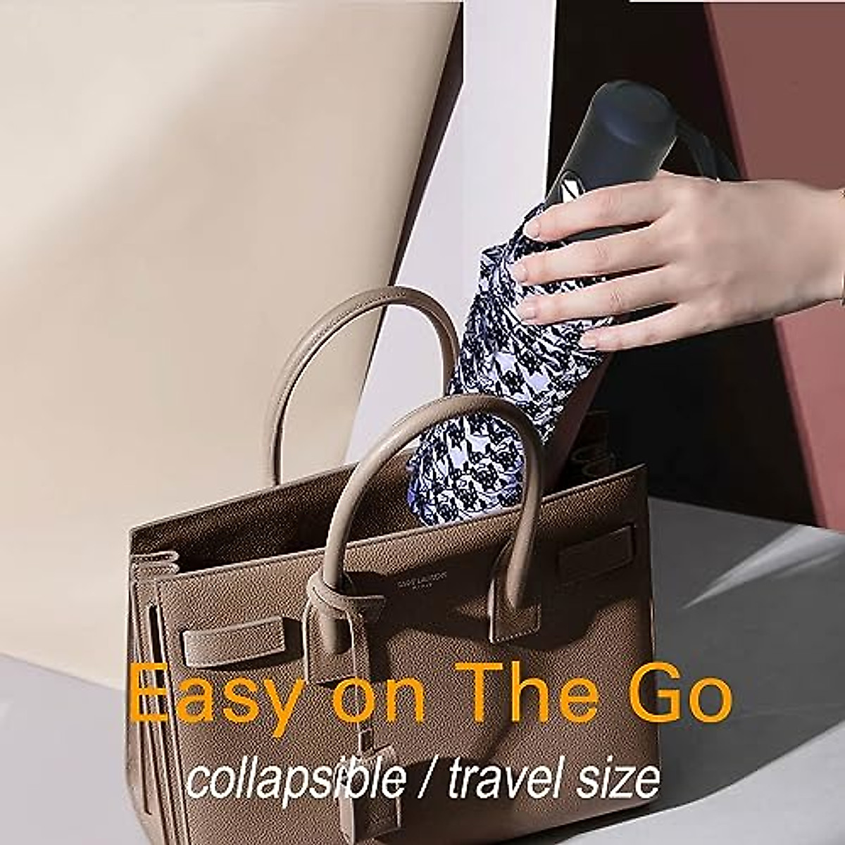 MRTLLOA 42/49 Inch Compact Windproof Travel Umbrella for Rain, Lightweight, Portable, Strong, Folding Umbrellas for Women and Men(42 inch,Herringbone)