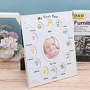 First Year Photo Frame, Newborn Picture Frame, My First Year Newborn Keepsake Frame 12 Months Photo Frame for Memories, Shower, New Mom