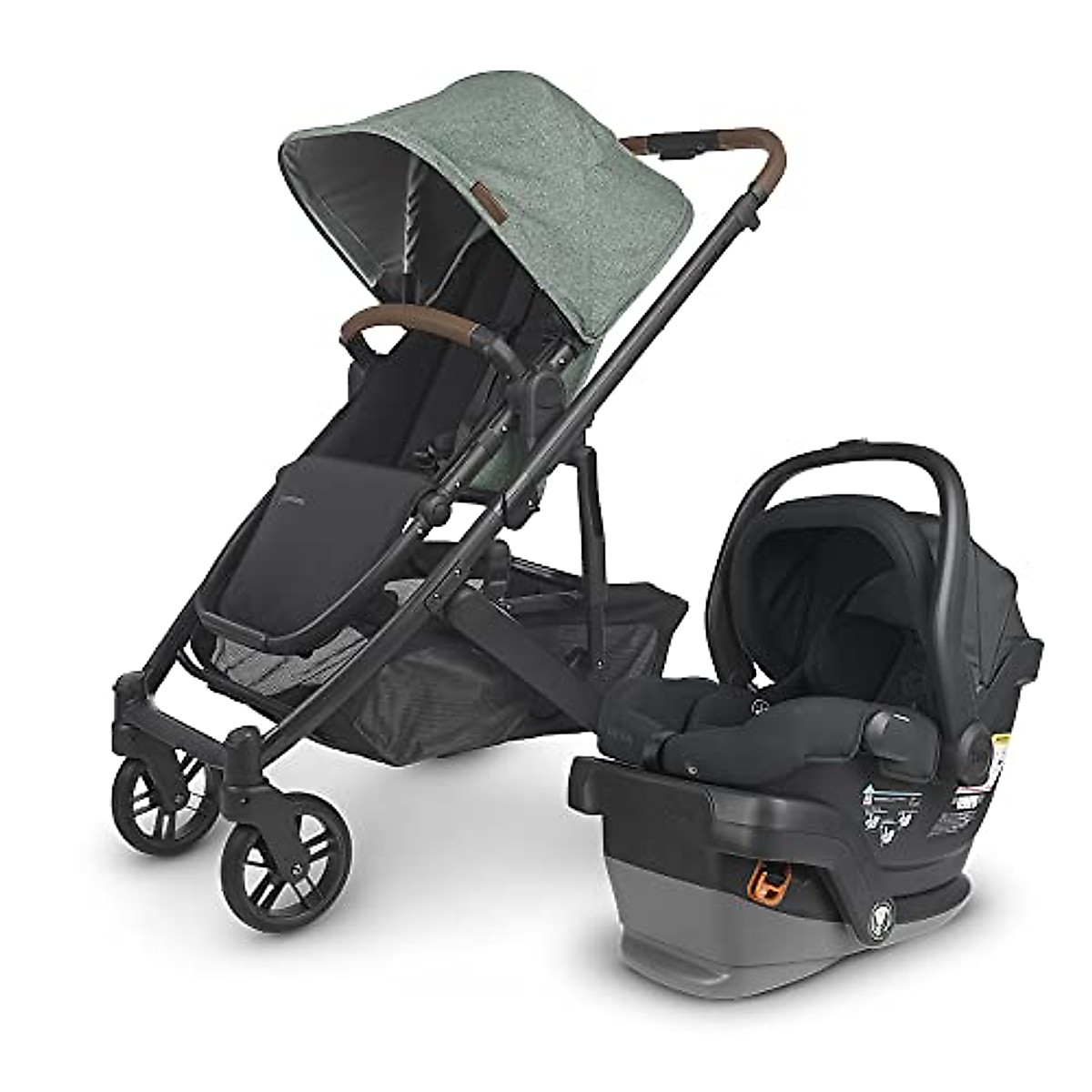 Cruz V2 Stroller - Gwen (Green Melange/Carbon/Saddle Leather) + MESA V2 Infant Car Seat - Jake (Charcoal)