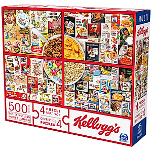 Kellogg’s, 4 Puzzle Multipack, 500 Pieces Combine to Form Mega Puzzle: Cocoa Krispies, Corn Flakes, Fruit Loops, Rice Krispies, for Kids and Adults
