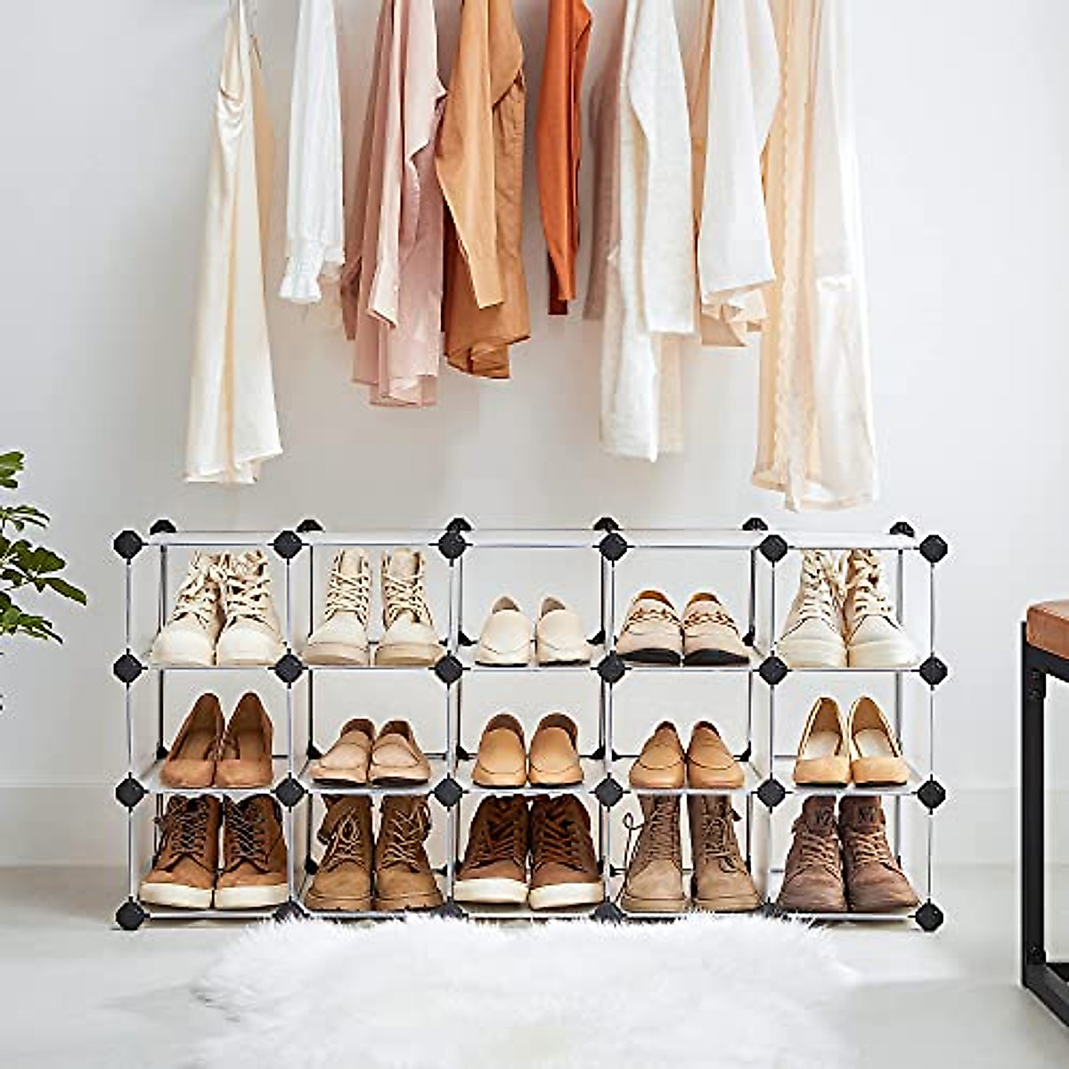 SONGMICS Shoe Rack, Space-Saving 15-Count Plastic Shoe Storage Organizer Unit, Shoe Cabinet, Ideal for Entryway Hallway Closet Garage, 14.2 x 44.5 x 34.6 Inches, Transparent ULPC44S
