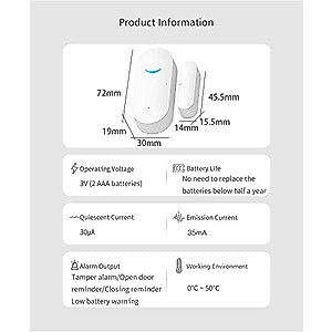 5 Pack WiFi Wireless Door Window Sensor,TUYA Smart Alarm with Free Notification APP Control Home Security Alarm System，Compatible with Alexa Google Assistant