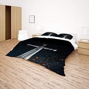 Find Sun Bedding Sets Queen Size Metal Sword Duvet Cover Set with 1 Duvet Cover and 2 Pillow Shams,Gifts for Girls Boys Teen,without Comforter