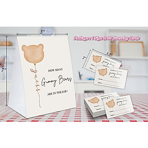 Guess How Many Gummy Bears Baby Shower Game, 1 Sign and 50 Guessing Cards, Baby Shower Candy Guessing Games, Bear Theme Baby Shower Decoration, Birthday Party Supplies-02-Light Brown