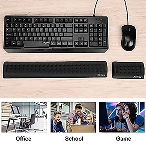 Aelfox Memory Foam Keyboard Wrist Rest&Mouse Wrist Rest, Ergonomic Design Wrist Pad for Computer Keyboard Laptop Wrist Support, Arm Rest for Desk Accessories in Home Office School(Black)