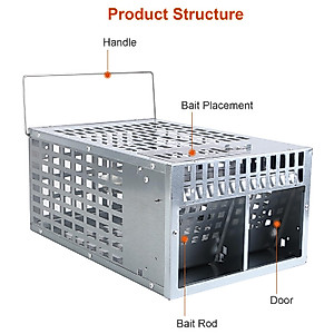 Moclever Humane Rat Trap Live Rat Traps Reusable Metal Rat Rodent Cage Catch Release Continuous Capture Trap 2 Doors Indoor Outdoor Pet Children Safe-11.4 * 7.4 * 5.1in