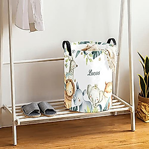 Safari Lion Elephant Fox Personalized Laundry Basket Clothes Hamper Storage Handle Waterproof, Custom Collapsible Capacity for Laundry Room Bathroom Toy Decor