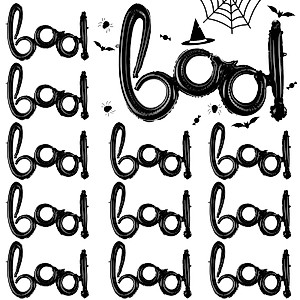 Spiareal 12 Pieces Halloween Boo Balloons Halloween Black Boo Balloons Aluminum Foil Balloon Party Decorations for Halloween Theme Party Supplies 28 Inch