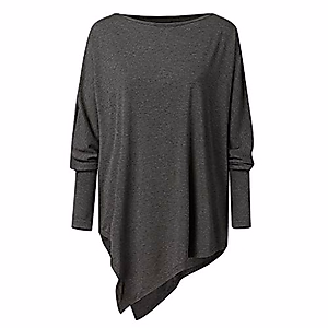 finess Womens Ladies Blouse T Shirt Tops Long Sleeve Solid Irregular Hem Loose Casual Sweatshirt Pullover Tunic Fall Clothes M-XXL (Gray, XL)
