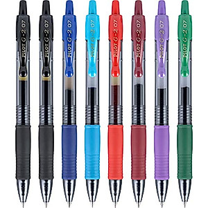 Pilot G2 Premium Refillable And Retractable Gel Ink Pens, Fine Point (0.7mm), 7 Colors, 8 Count (16603)