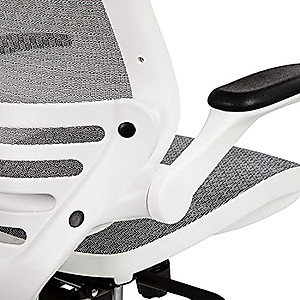 EMMA + OLIVER Gray Mid-Back Mesh Drafting Chair with White Frame and Flip-Up Arms