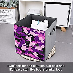 Black Pink Camouflage Storage Bin Foldable Cube Closet Organizer Square Baskets Box with Dual Handles