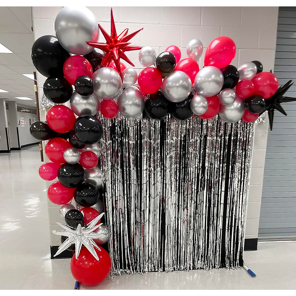 Black Red Silver Balloons Arch Decorations, Graduation Balloons Decoration18" 12” 5“ Balloons Black Red and Silver Foil Explode Star for Birthday 1st 21st 30th 40th 60th Party Grad New Year Decor