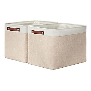 DULLEMELO Collapsible Bundle Baskets 3 Medium Baskets 15"x11"x9.5" + 2 Large Baskets 16"x12"x12"（White&Khaki)