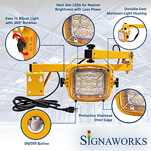 Signaworks LED Dock Bay Swivel Arm Light (50W, 5500LM), Brighten Trailers & Shipping Trailers, Industrial Aluminum Housing, 5ft Power Cord