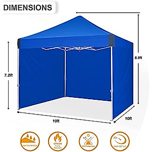 OUTDOOR WIND Pop Up Canopy Tent Commercial 10'x10' Enclosed Instant Canopy Tent Market stall with Removable Sides Walls(Blue)