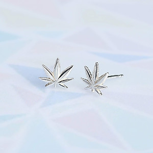 Boma Jewlery Sterling Silver Marijuana Pot Weed Cannabis Leaf Stud Earrings