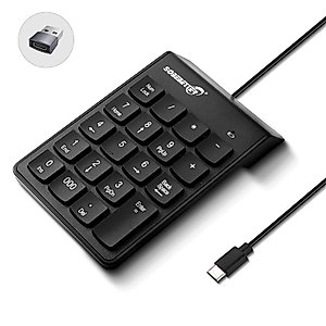 Huifen Type C Number Pad, USB Numeric Keypad 19 Keys Plug & Play Financial Accounting Numpad Office Home Portable Mini Keypad Slim Number Keyboard for Laptop Phone PC Tablet Notebook (Black)